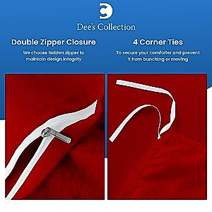 Dee's Collection 800 Thread Count King Size Duvet Covers Egyptian Cotton Blood Red Solid Ultra Soft and Breathable 3 Piece Set Quilt Cover with Zipper Closure & Four Corner Ties