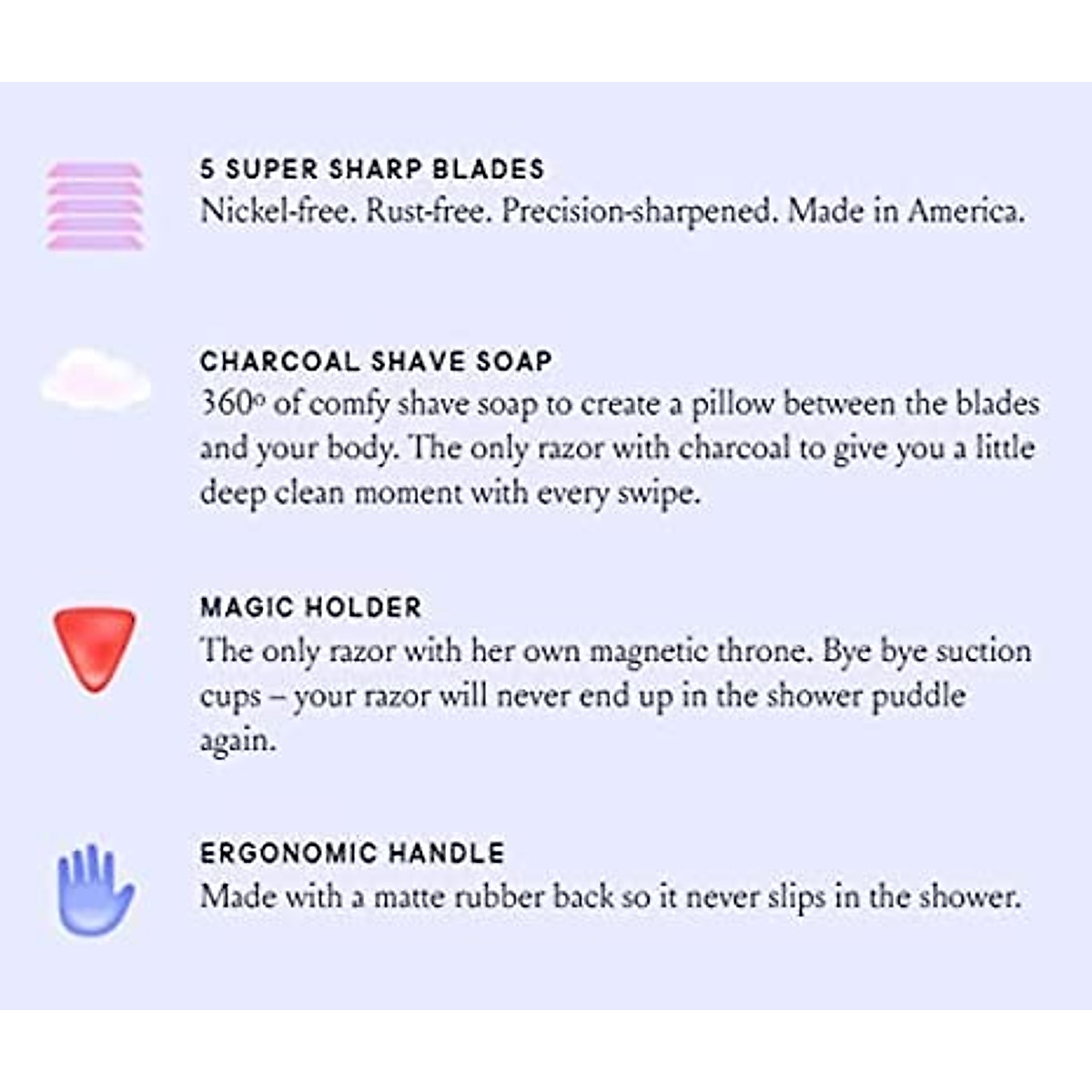 Billie Shaving Razor Cool Blue with 2 x 5-Blade Cartridges and the Magic Holder, 4 Piece Set