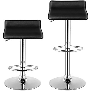 COSTWAY Bar Stools Set of 4, Modern Swivel Contemporary barstools with Adjustable Height, Footrests, Chrome Hydraulic PU Leather Backless Bar Chairs for Kitchen Island Cafe Pub, Black