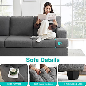 SENYUN 3-Seater Sofa Couch，Comfy Couch with Upholstered Cushions & Square Armrest,Modern Sofa with Deep Seats, Bouclé Home Sofa Couches for Living Room,Apartment,Bedroom,Office(Grey)