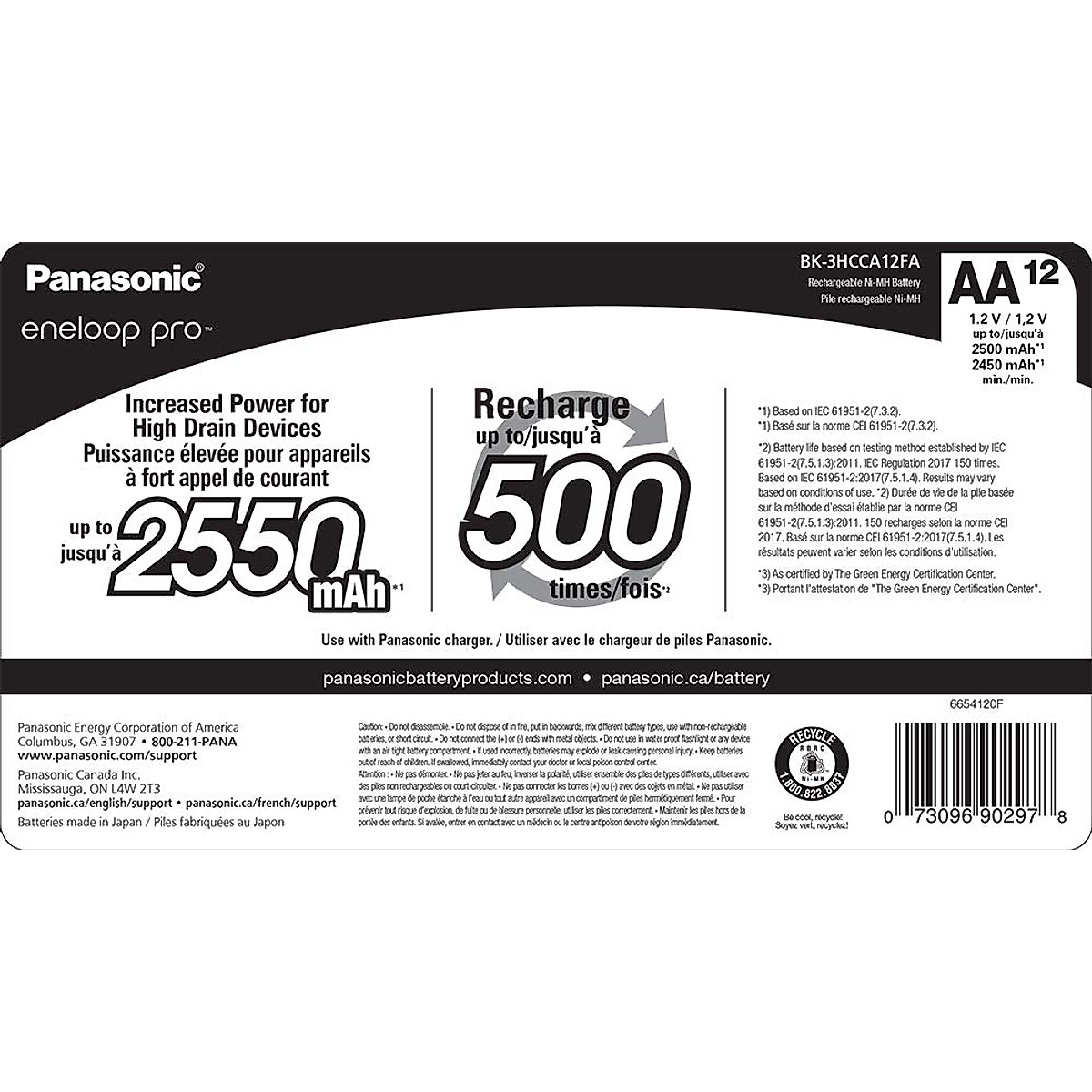 Eneloop Panasonic Pro Ni-MH AA Batteries BK-3HCCA12FA 12pk & Ni-MH AAA Batteries BK-4HCCA4BA 1.2V 4pk Rechargeable