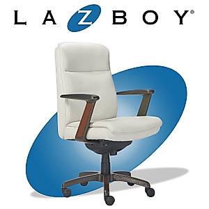 La-Z-Boy Dawson Modern Executive Office, Adjustable High Back Ergonomic Computer Chair with Lumbar Support, White Bonded Leather with Wood Inlay