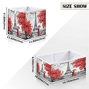 ALAZA Oil Painting Paris Eiffel Tower France Watercolor 11 Inch Cube Storage Bin Organizer Foldable Basket for Closet Cabinet Shelf Office