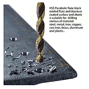 Hss Drill Bit Set 11/32 in. Jobber Twist Parabolic Flute Golden/Black 3-Flat Shank Drill Steel Metal-5Pcs