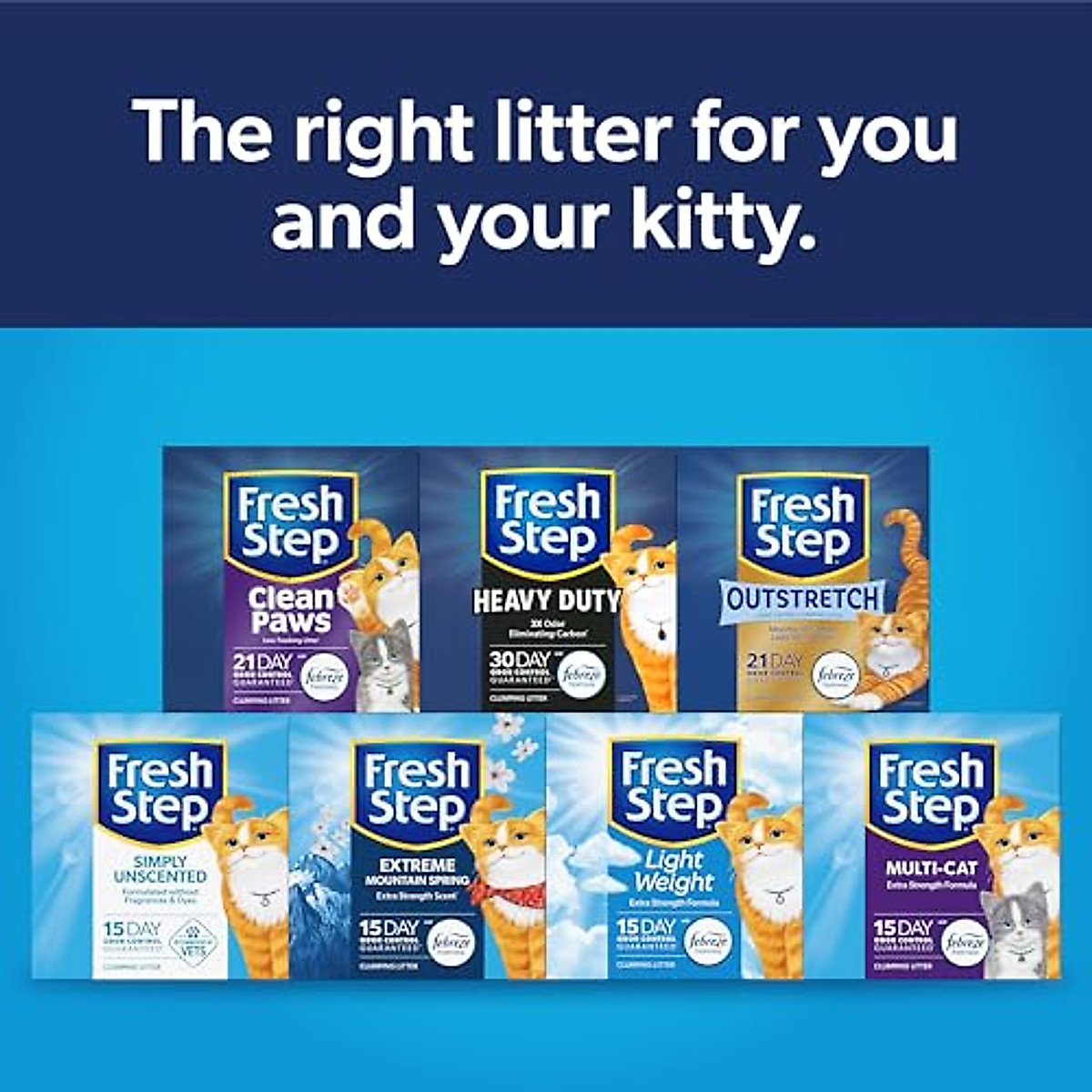 Fresh Step Outstretch Long Lasting Clumping Litter Simply Unscented, Activated Charcoal Litter Lasts 50% Longer, 19 lb. Box