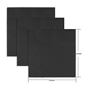2 Ply Beverage Napkins Disposable Four Fold Cocktails Paper Napkins 9.8" X 9.8" unfolded for Party (200, Black)