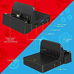 Ponkor Docking Station for Nintendo Switch/Nintendo Switch OLED, Charging Dock 4K HDMI TV Adapter Charger with USB 3.0 Port Compatible with Official Nintendo Switch Dock (No Charging Cable)