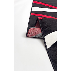 Msrugs Area Rugs, 5x7 Frize Collection Modern Black Red White Area Rug, Contemporary Geometric Carpet for Living Room and Bedroom