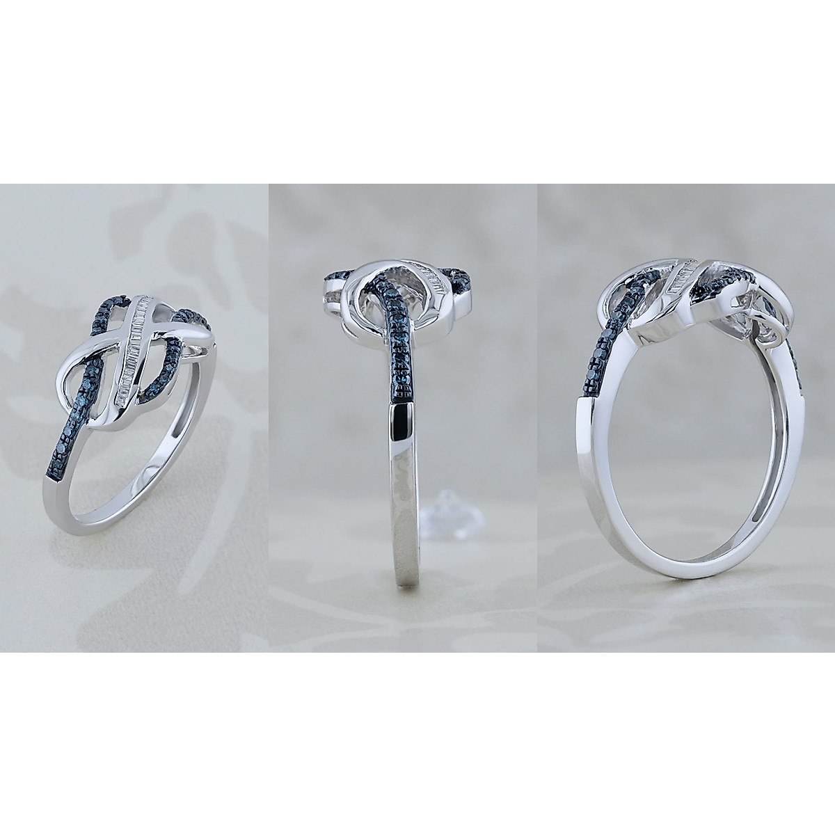 Dazzlingrock Collection 0.20 Carat (ctw) Round Blue Diamond & Baguette White Diamond Swirl Infinity Style Wedding Ring for Her in 925 Sterling Silver Size 9