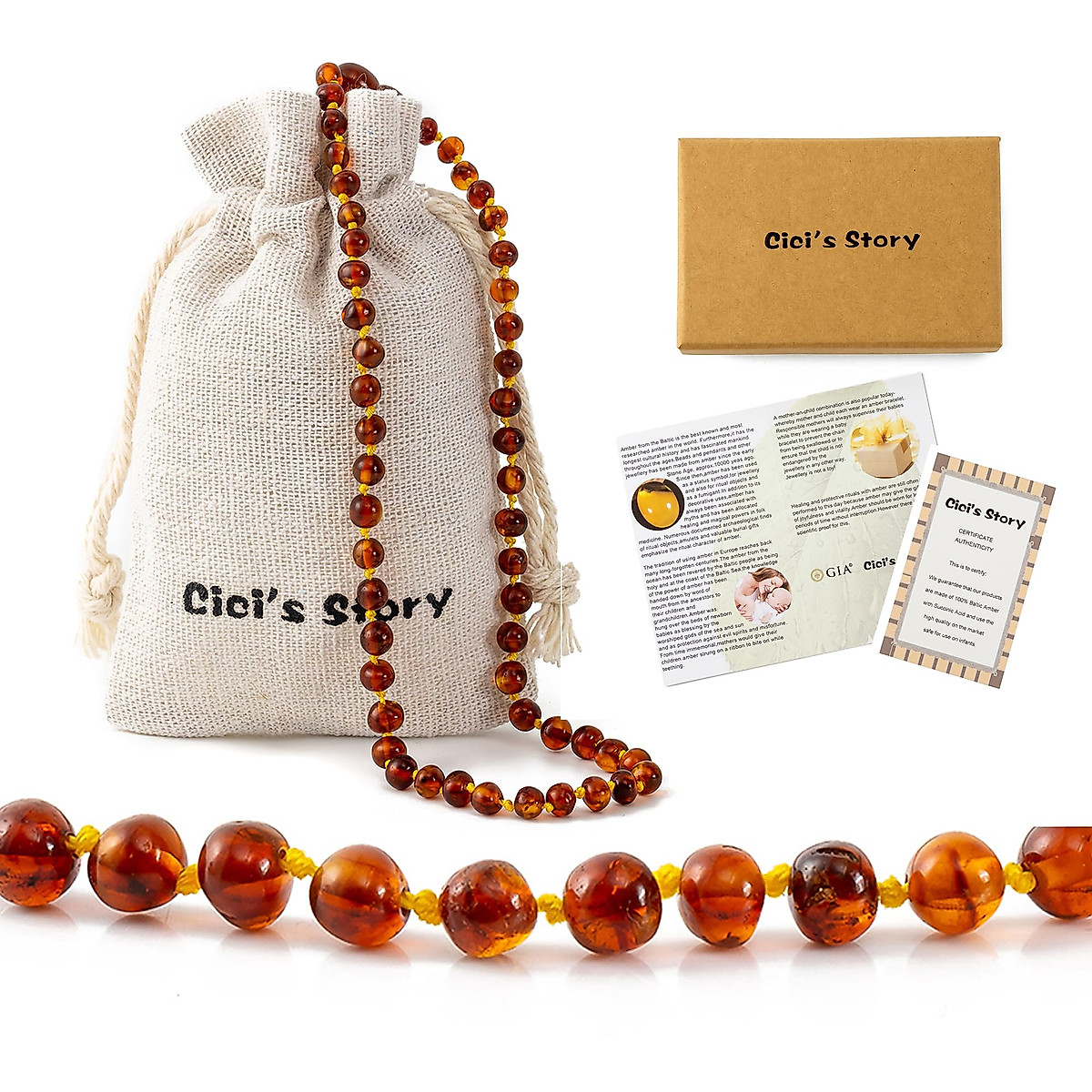 Cici's Story Amber Necklace (Cognac)(11 Inches) - Certified Authentic Baltic Amber