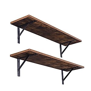 DINZI LVJ Long Wall Shelves, 31.5 Inch Wall Mounted Shelves Set of 2, Easy-to-Install, Wall Storage Ledges with Sturdy Metal Brackets for Living Room, Bathroom, Bedroom, Kitchen, Rustic Brown