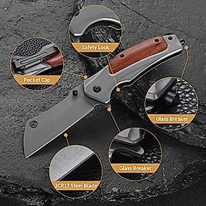 sharpken Pocket Knife,Pocket Folding Knife with Clip, Glass Breaker and Line Lock.