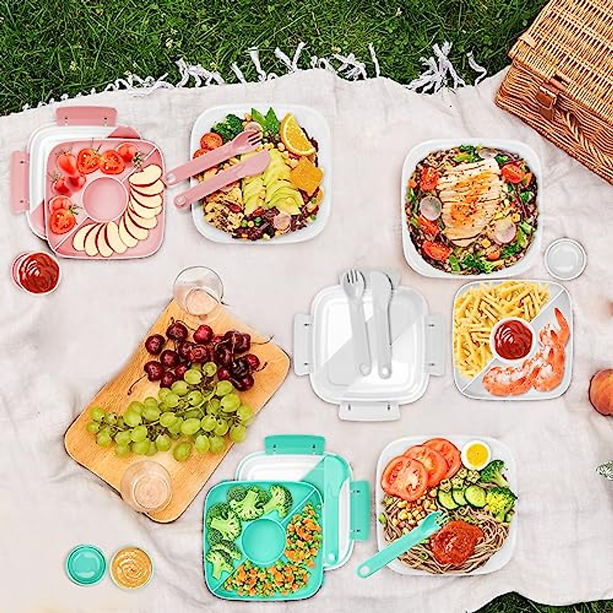 Triiter 55-oz Salad Lunch Box, White, BPA-Free, Leak-Proof, Convenient Compartments, Safe and Stylish