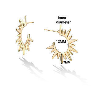 BENEIGE Women Open Hoop Earrings 14K Gold Plated Dainty Spike Hoop Earrings Handmade Hypoallergenic Everyday Jewelry for Women