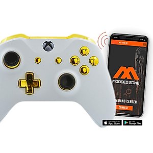 MODDEDZONE Rapid Fire Custom Standard Modded Controller compatible with Xbox One S/X 40 Mods for All Major Shooter Games (3.5 mm jack) (White/Gold)