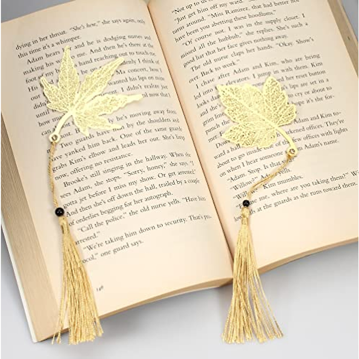 Tueascallk 4 Pcs Metal Bookmarks Golden Hollow Art Bookmark with Gift Card and Tassel