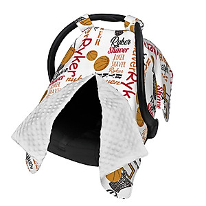 Personalized Basketball Sports Baby Car Seats Canopy for Babies with Name, Custom Monogram Car Seat Cover for Boys Girl, Opening Minky Nursing Breastfeeding Cover Infant Carseat Canopies for Newborn