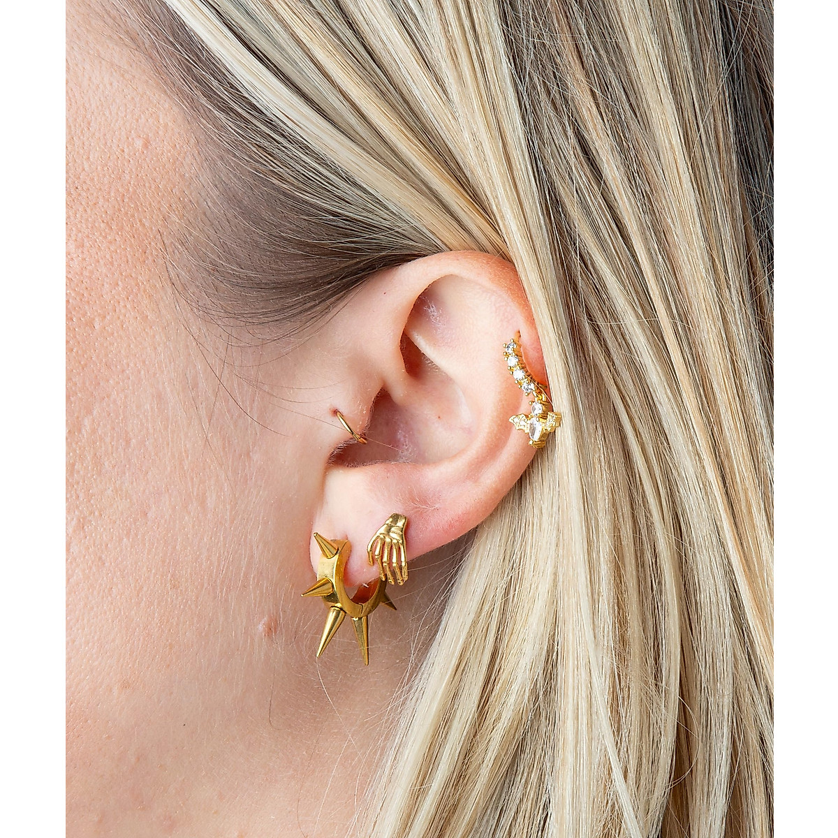 16GA 316L Surgical Steel Skeleton Hand Eyebrow Cartilage Helix Barbell Piercing (Black)