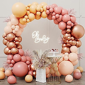 RUBFAC Dusty Pink Boho Blush Balloons Arch Garland Kit, 138pcs Metallic Rose Gold Retro Pink Nude Balloons Garland for Baby Shower, Engagement and Gender Reveal Party Decorations