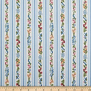 Kaufman Flowerhouse Serene Flower Stripe Blue, Fabric by The Yard