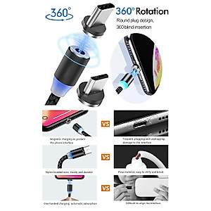 Raosky Magnetic Charging Cable 4pcs,(0.6ft,2.4 A Max) Nylon Braid Cord,Just Short Magnetic Cables without Magnetic Charging Tips,Suitable for Charger Station/Mobile Power/Tablet&More Devices (Black)