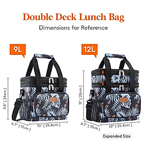 Lifewit Lunch Box for Men Women Double Deck Lunch Bag, Large Insulated Soft Cooler Bag, Leakproof Soft Meal Prep Lunch Tote with Shoulder Strap for Adults for Work/Flight/Travel, 12L/16Can, Flower