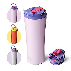 BOTTLE BOTTLE Insulated Coffee Tumblers with Dual-use Lid and Straw Double Walled Iced Travel Coffee Mug for Woman and Man 18 oz Stainless Steel Tumbler with Handle(Cherry Blossoms)