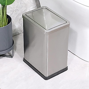 JINYCOME 2.6 Gallon Small Office Bathroom Trash Can with Swing Lid,Living Room Bedroom Garbage can Wastebasket bin,Metal Decor Trash Can (Stainless Steel)