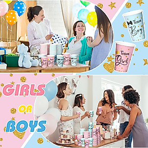 Colarr 100 Pcs Gender Reveal Party Paper Cups 12 oz Gender Reveal Cups Team Boy or Girl Gender Reveal Party Supplies Paper Baby Shower Cups Disposable Pink and Blue Cups for Gender Reveal Baby Shower