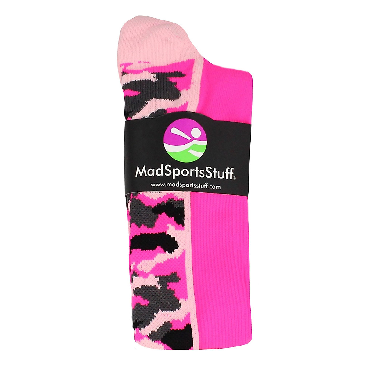 MadSportsStuff Pink Ribbon Awareness Camo OTC Socks (Neon Pink/Pale Pink, X-Large)