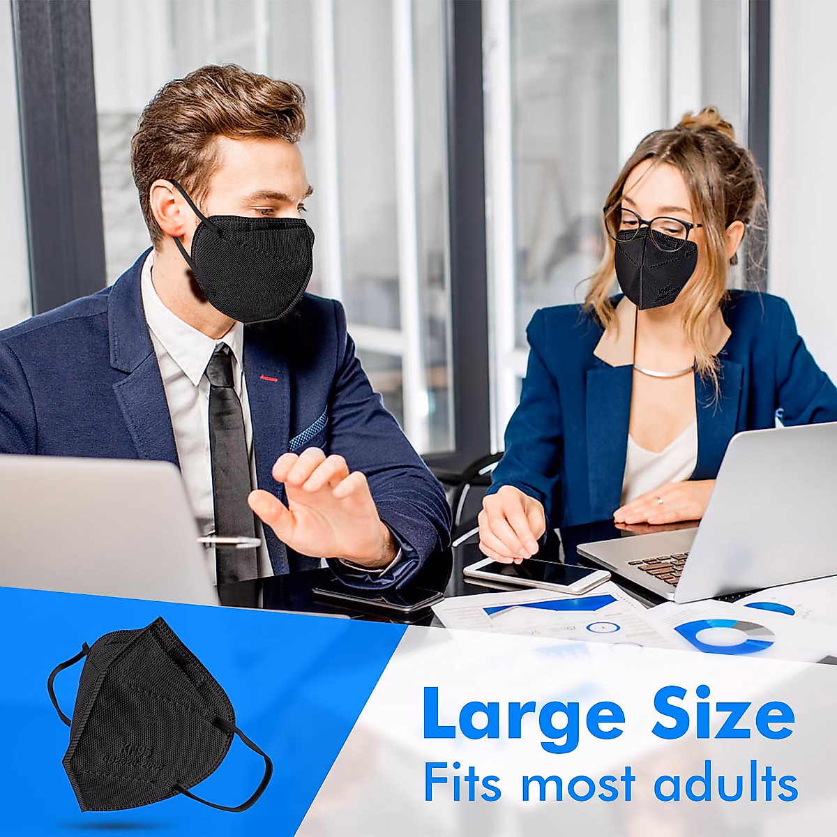 Enlove KN95 Face Masks Black 50 Pack, 5-Layer Filter Face Mask