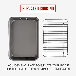 Chef Pomodoro Nonstick Carbon Steel Large Roasting Pan with Rack, Turkey Roasting Pan, Roaster Pan for Oven, Turkey Roaster Pan, Roaster Bakeware Grey