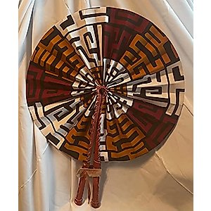African Print Handheld Leather Folding Fan (White, Black, Brown)