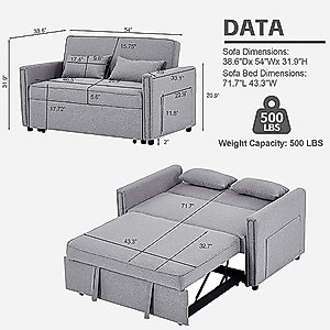 JEEOHEY 3-in-1 Convertible Sleeper Sofa Bed,Modern Pull Out Couch Bed Futon Chair with Adjustable Backrest&Pillows,Furniture for Living Room Apartment Small Space,Grey