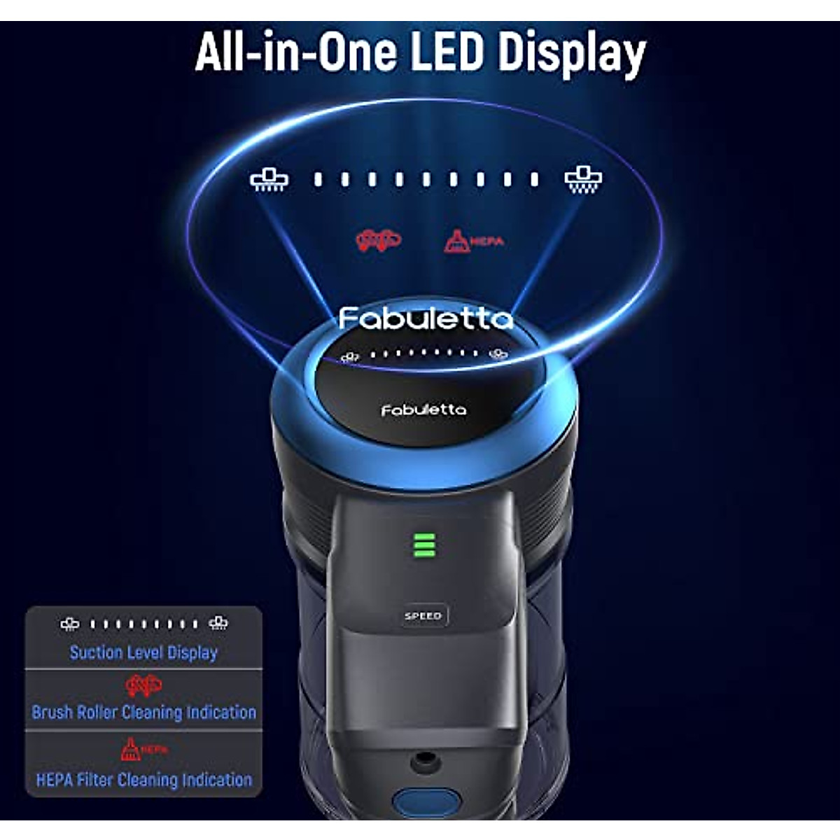 FABULETTA Cordless Vacuum Cleaner, Strong Brushless Motor with 24Kpa Max Suction, 6 in 1 Lightweight Stick Vacuum Cleaner with 45 Min Max Runtime Detachable Battery for Hardfloor Carpet Pet Hair, Blue