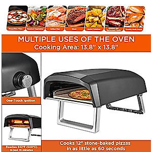 Commercial Chef Pizza Oven Outdoor - Gas Pizza Oven Propane - Portable Pizza Ovens for Outside - Stone Brick Pizza Maker Oven Grill - with Pizza Oven Door, Peel, Pizza Stone, Cutter, and Carry Cover