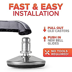 Office Chair Bell Glides Replacement, Replace Swivel Caster Wheels to Fixed Stationary Foot, Dia 7/16"(11mm) stem fit Most Office Chair, Anti-Slip Low Profile Bell Glides Feet Set of 5