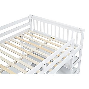 BOVZA Wood Loft Bed with Desk and Shelves, Full Size Loft Bed with Storage Shelves and Under-Bed Desk, Bed Frame for Kids Teens Adult, White