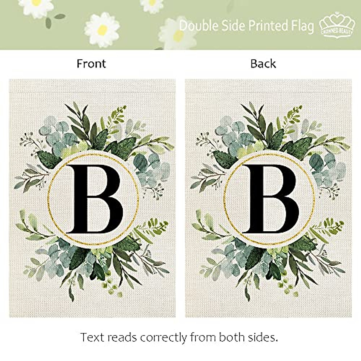 CROWNED BEAUTY Monogram Letter B Garden Flag Floral 12x18 Inch Double Sided for Outside Small Burlap Family Last Name Initial Yard Flag CF764-12