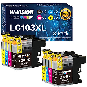 HI-Vision® 8 Pks Compatible LC-103 LC103 XL High Yield 2X(Black,Cyan,Yellow,Magenta) Ink Cartridges Replacement for DCP-J152W,MFC-J245,J285DW,J450DW,J470DW,J475DW,J650DW,J870DW,J875DW Printer