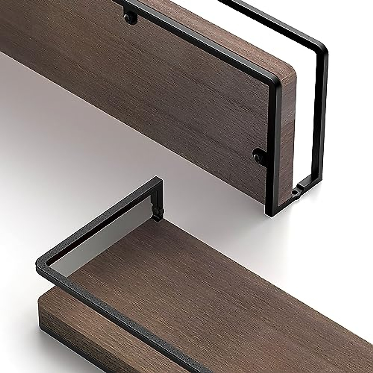 Meangood Floating Shelves Wall Mounted Set of 2, Rustic Wood Wall Storage Shelves for Bedroom,Living room,Bathroom, Kitchen Brown