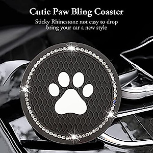 JIMAT Bling 2 Pack PAW Car Coasters for Cup Holders in Holder Set Accesories Crystal Vehicle Interior Accessories Mats Women Lady Girl 2.75in Diameter (Black) (JM-8698)