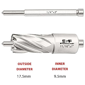 S&F STEAD & FAST Annular Cutter, 11/16" Cutting Diameter x 1" Depth of Cut for Magnetic Drill Press, Mag Drill Bit with Pilot Pin