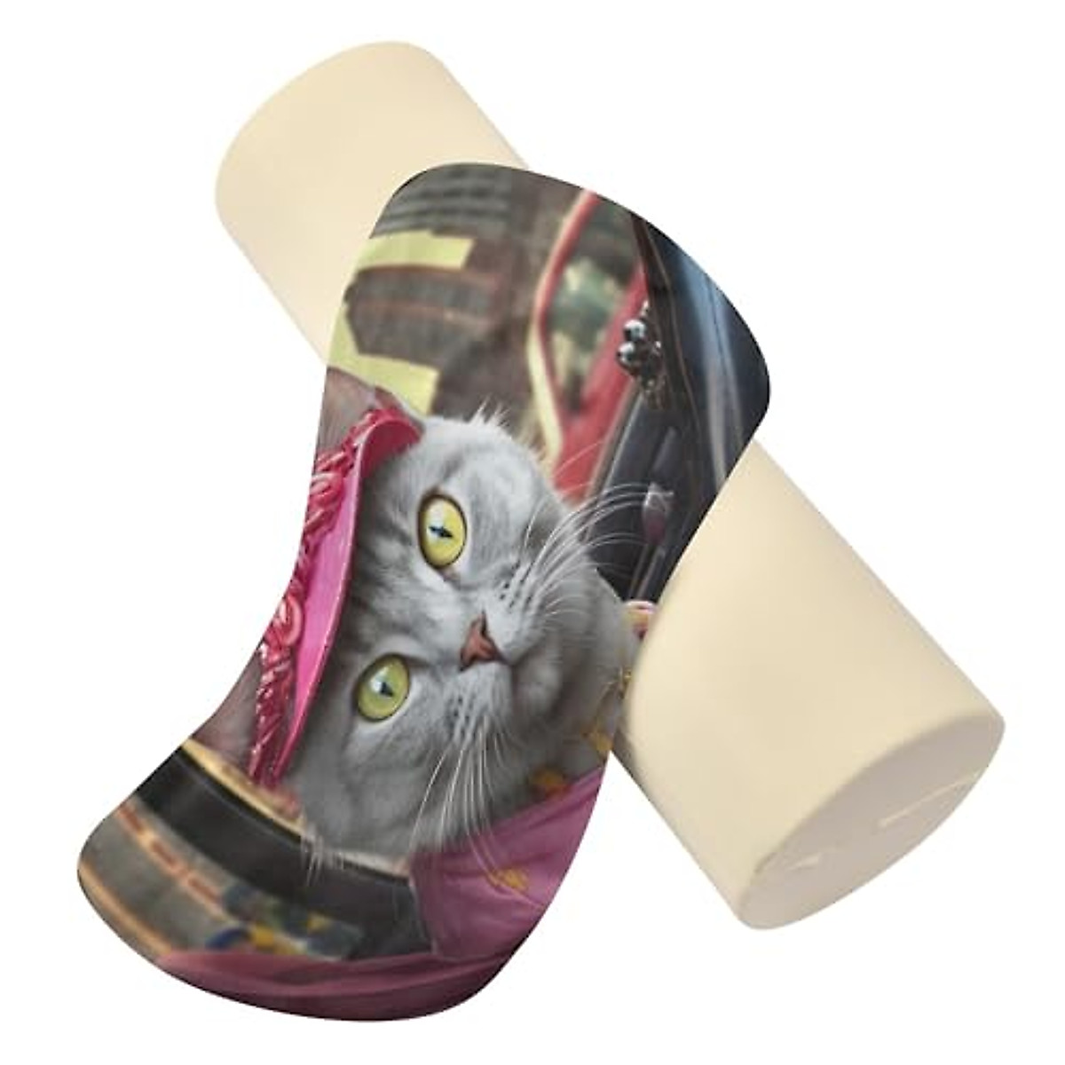 xigua Cute Cat Driver Neck Roll Pillow for Neck Relief with Removable Washable Cover - Memory Foam Round Cylinder Bolster, Ergonomically Designed for Head, Neck, Back, and Legs