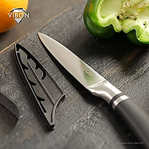 VIBON 3.5 Inches Paring Knife with sheath, Fruit Knife Ktchen Vegetable Cutlery (silver and black)