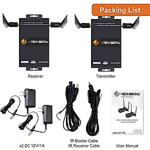 J-Tech Digital Wireless HDMI Extender 1X2 up to 200ft 1080P with HDMI Loop Output IR Passthrough (1TX + 1RX)