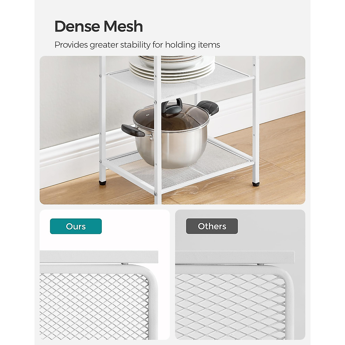 SONGMICS 6-Tier Storage Rack, Bathroom Shelf, Extendable Plant Stand with Adjustable Shelf, for Bathroom, Living Room, Balcony, Kitchen, Classic White UBSC036W01