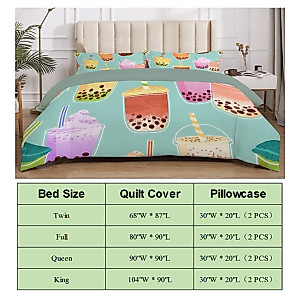 Darani Boba Milk Tea Duvet Cover Full 80 x 90 in Ultra Soft Washed Microfiber Comforter Cover Sets 3 Pieces (1 Duvet Cover + 2 Pillow Shams)