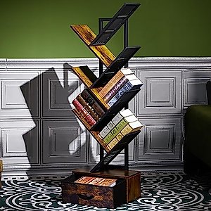HOYRR bookshelf,tree bookshelf,6 shelf tree bookshelf,vintage color ironwood book organizer,bedroom tree bookshelf,home office tree bookshelf,bookshelf with drawers,tree book storage