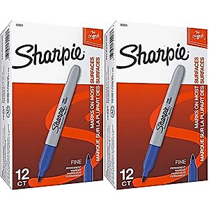 Sharpie 30003 Permanent Markers, 2 Packs of 12 Markers Each for a Total of 24 Markers, Blue; Alcohol-based Ink is Quick-drying and Nontoxic; Durable Ink is Fade-resistant and Water-resistant